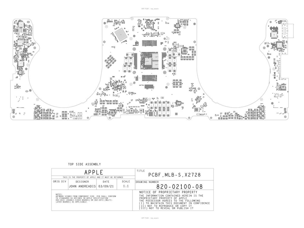 APPLE MACBOOK PRO 14'' 2021 X2728 MLB 820-02100 051-05641 REV8.0.0 ...
